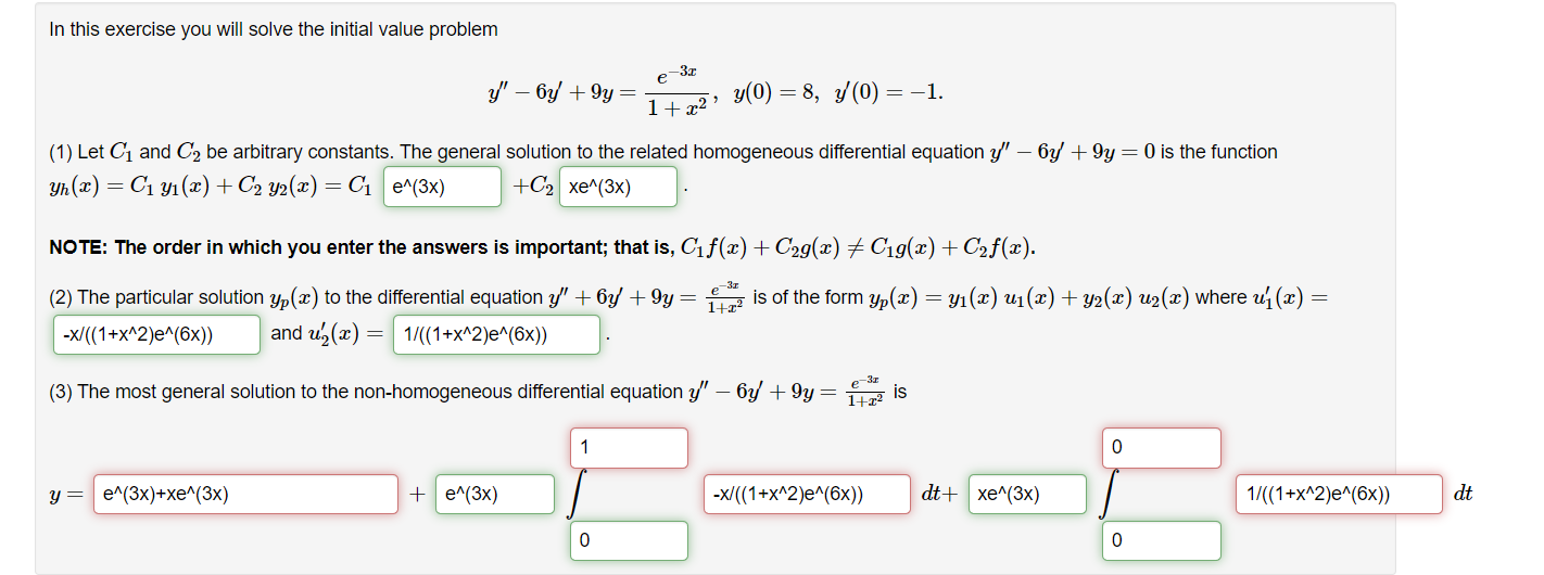 Solved In this exercise you will solve the initial value | Chegg.com