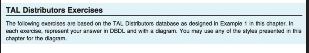 Solved TAL Distributors Exercises The following exercises | Chegg.com