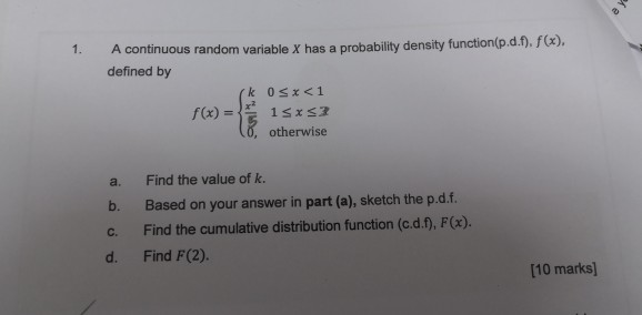 Solved A continuous random variable X has a probability | Chegg.com