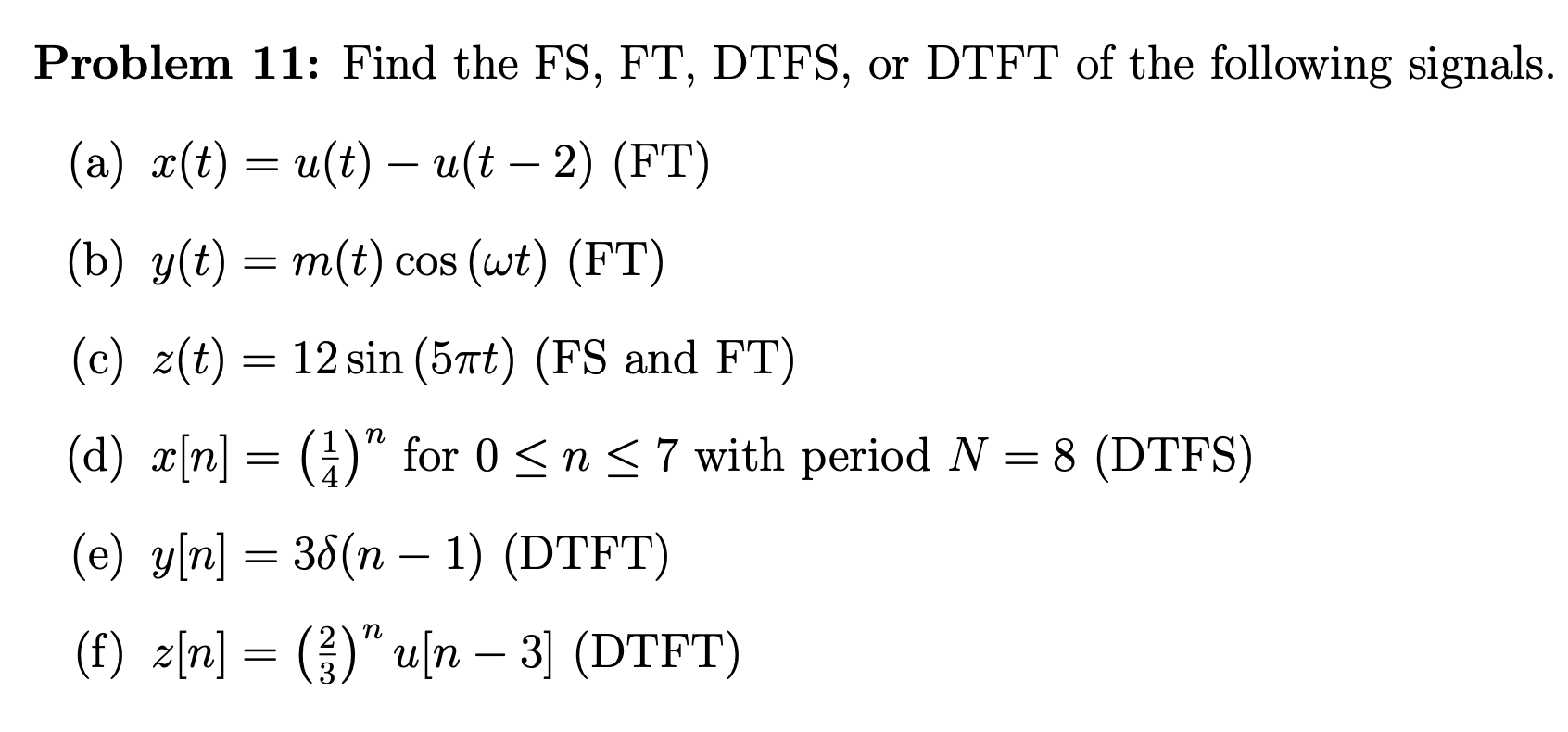 Solved Problem 11: Find the FS, FT, DTFS, or DTFT of the | Chegg.com