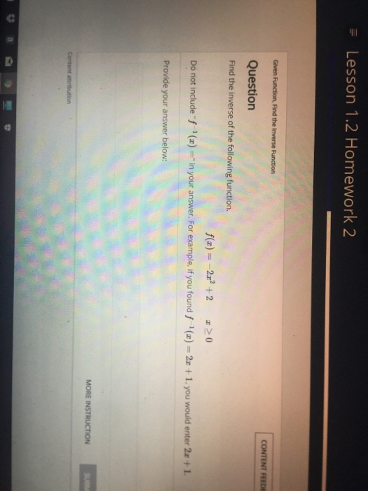 Solved Lesson 1.2 Homework 2 Question f(z) =-2x2 +2 Do not | Chegg.com