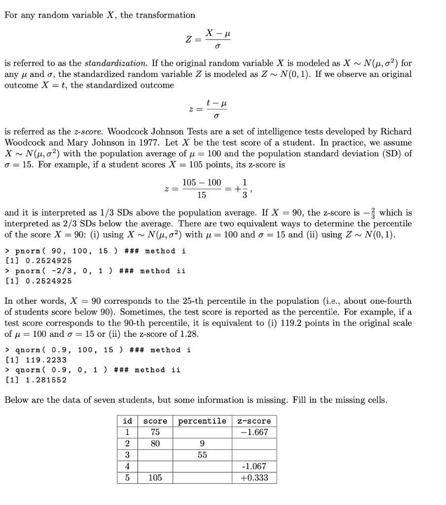 Solved For any random variable X, the transformation Z=σX−μ | Chegg.com