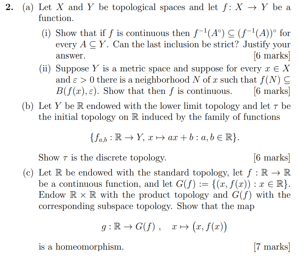 Solved (a) Let X and Y be topological spaces and let f:X→Y | Chegg.com