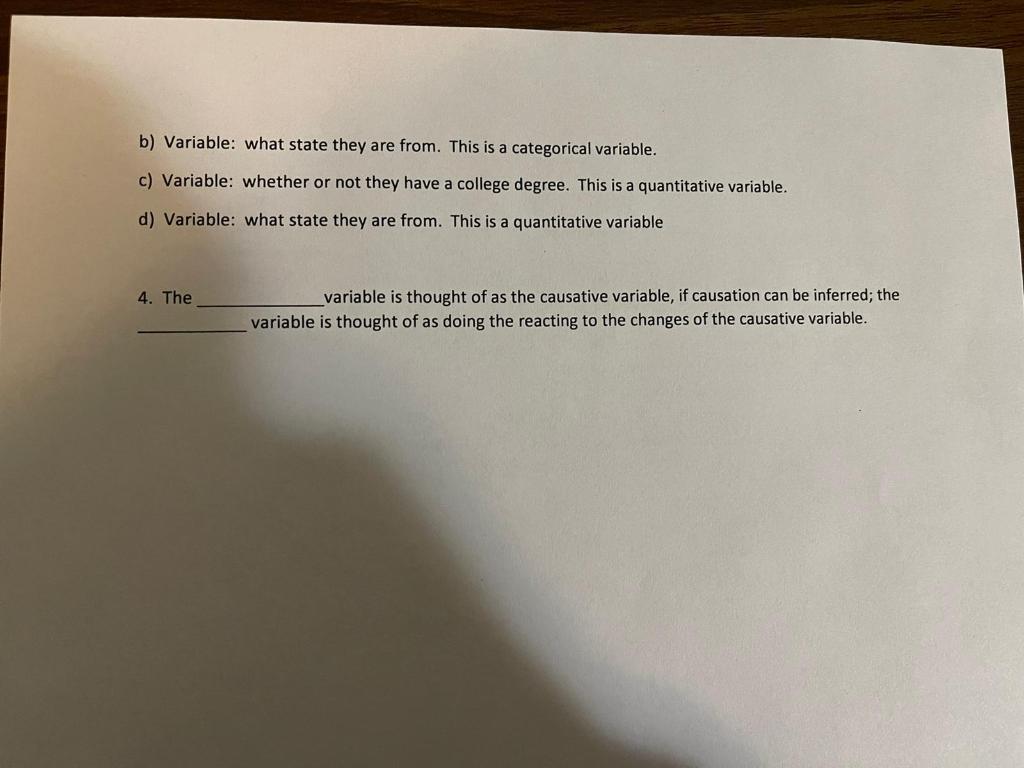 Solved b) Variable: what state they are from. This is a | Chegg.com