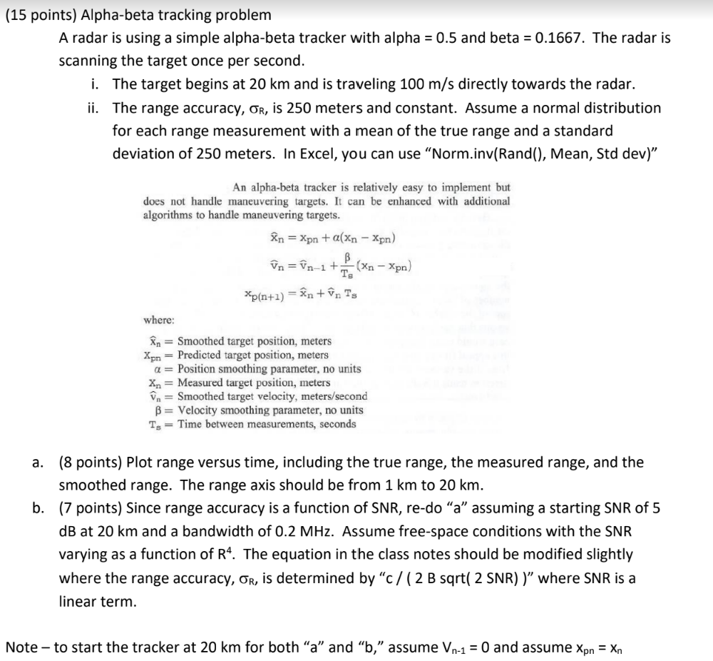 Solved 5 points) Alpha-beta tracking problem A radar is | Chegg.com