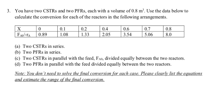 Solved You Have Two Cstrs And Two Pfrs Each With A Volume