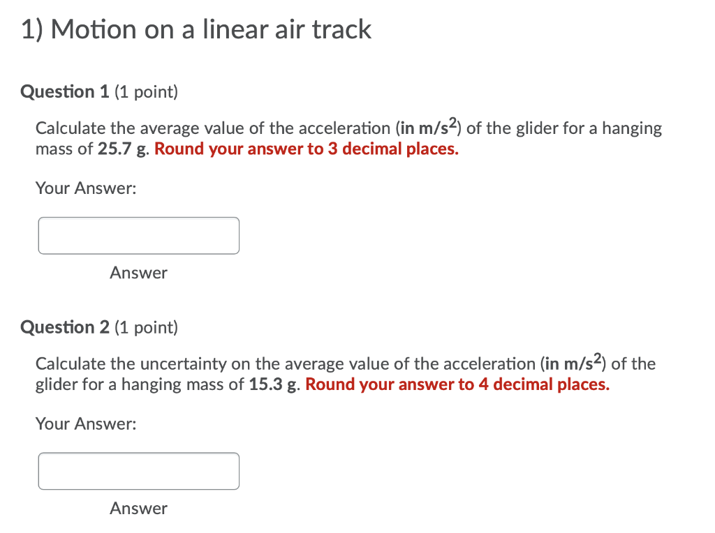 Solved 1) Motion on a linear air track A group of three | Chegg.com