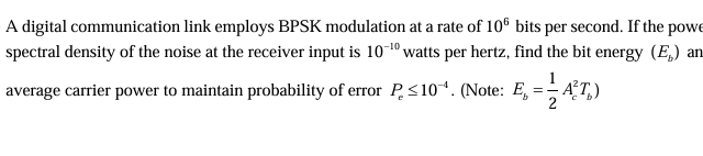 Solved A digital communication link employs BPSK ﻿modulation | Chegg.com