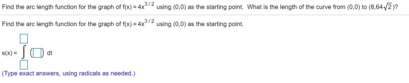 Solved Find the arc length function for the graph of f(x) = | Chegg.com