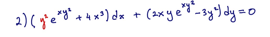 Solved 2) (y2exy2+4x3)dx+(2xyexy2−3y2)dy=0 | Chegg.com