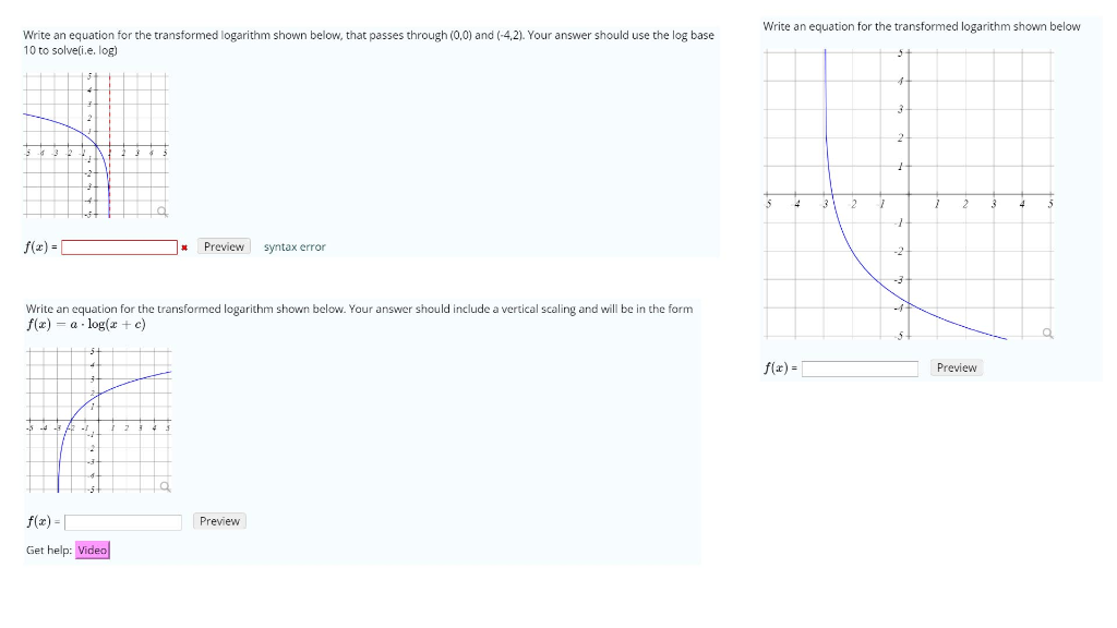 Solved Write an equation for the transformed logarithm shown | Chegg.com