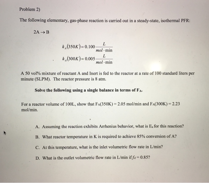 Solved Problem 2) The following elementary, gas-phase | Chegg.com