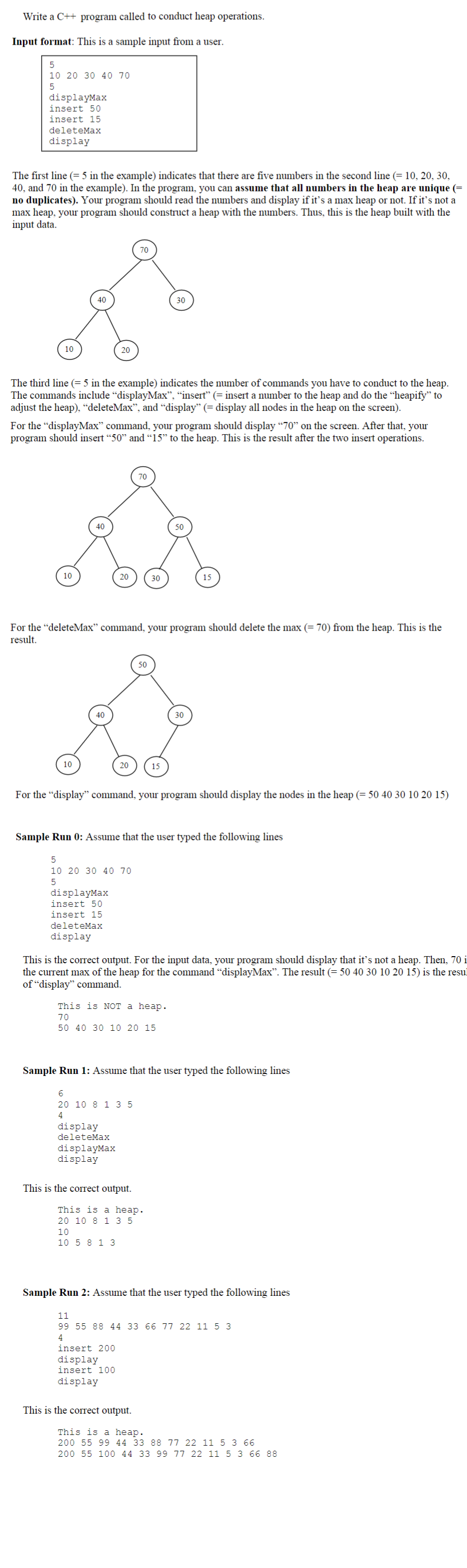 Solved Write a C++ program called to conduct heap | Chegg.com