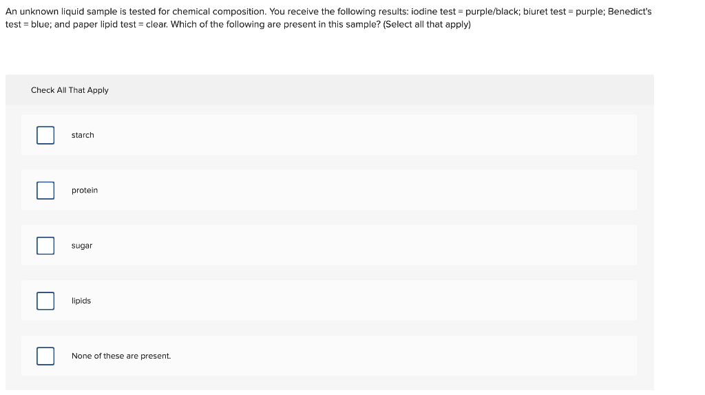 Solved An unknown liquid sample is tested for chemical | Chegg.com