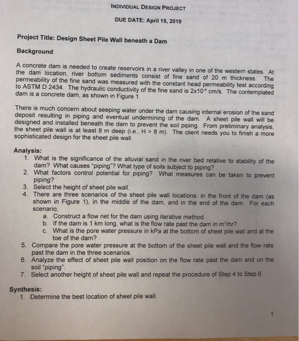 INDIVIDUAL DESIGN PROJECT DUE DATE: April 15, 2019 | Chegg.com