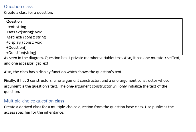 Question class Create a class for a question. | Chegg.com