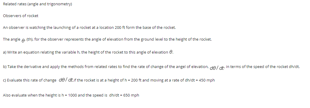 Solved Related rates (angle and trigonometry) Observers of | Chegg.com