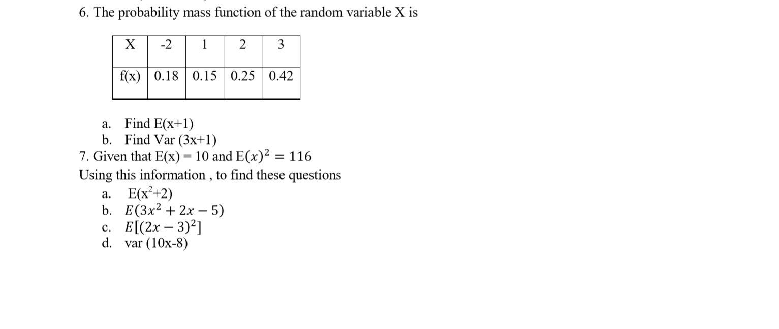 Solved 6. The probability mass function of the random | Chegg.com