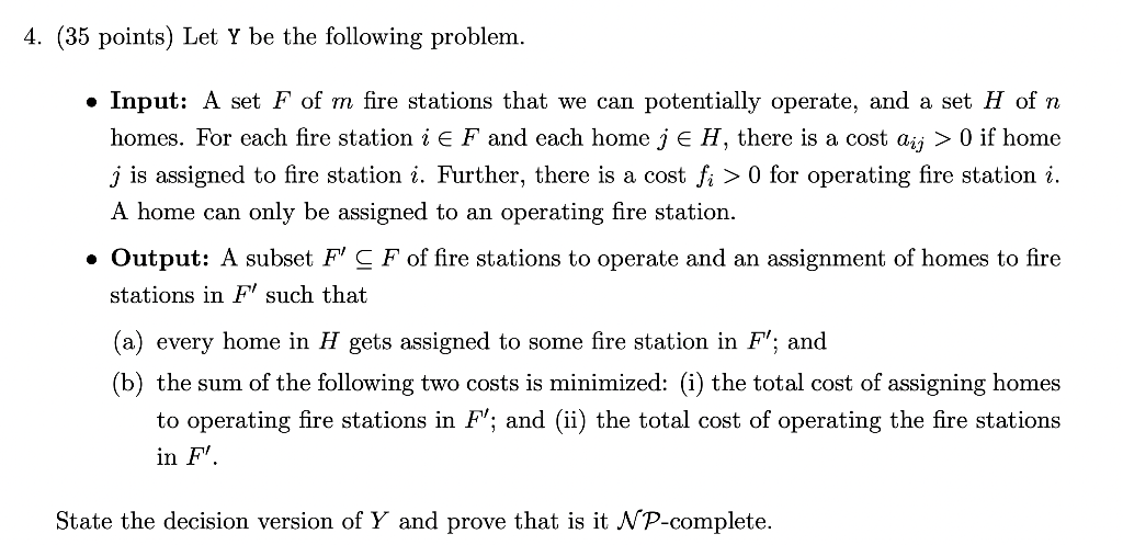 Solved (35 points) Let Y be the following problem. - Input: | Chegg.com