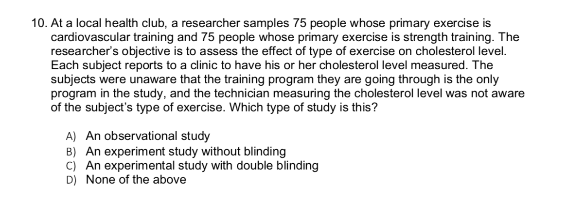 Solved 10. At a local health club, a researcher samples 75 | Chegg.com