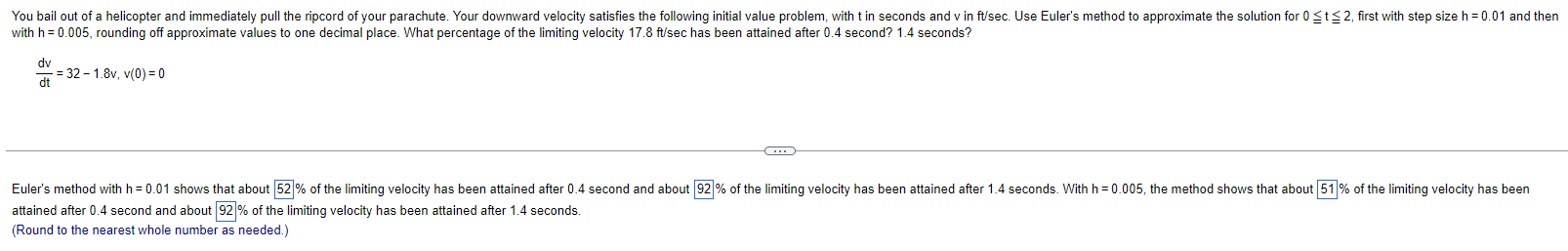 with h=0.005, rounding off approximate values to one | Chegg.com