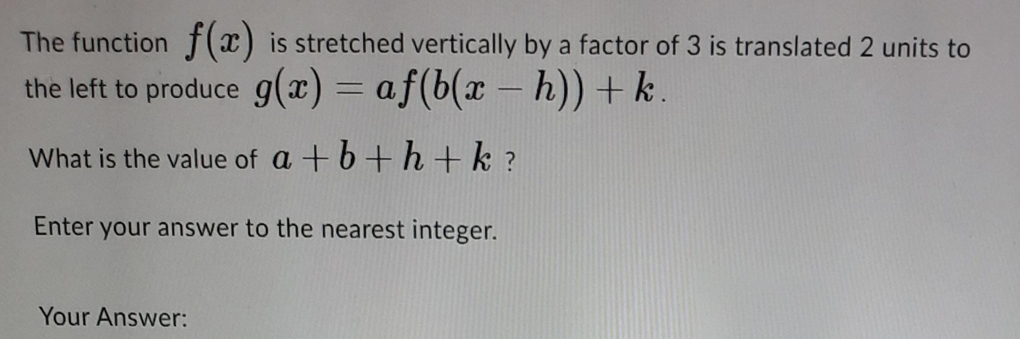 Solved The function f(x) is stretched vertically by a factor | Chegg.com