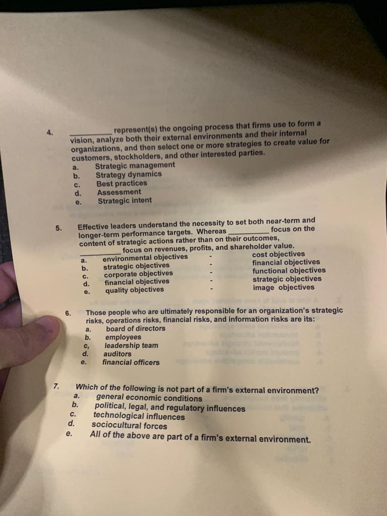 Solved 4. represent(s) the ongoing process that firms use to | Chegg.com