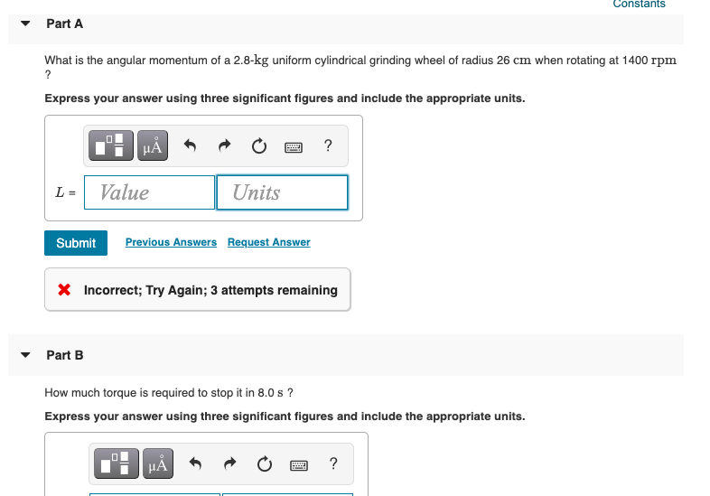 Solved Constants Part A What is the angular momentum of a | Chegg.com