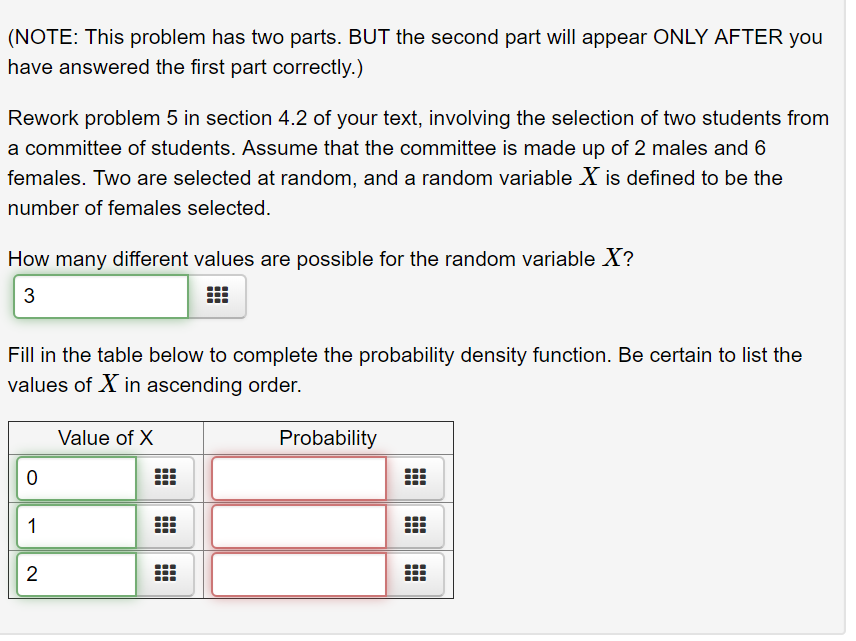 Solved (1 point) (NOTE: This problem has two parts. BUT the | Chegg.com
