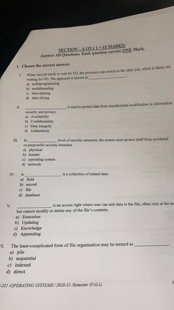 Solved SECTION-A (15 x 1-15 MARKS) Answer All Questions. | Chegg.com