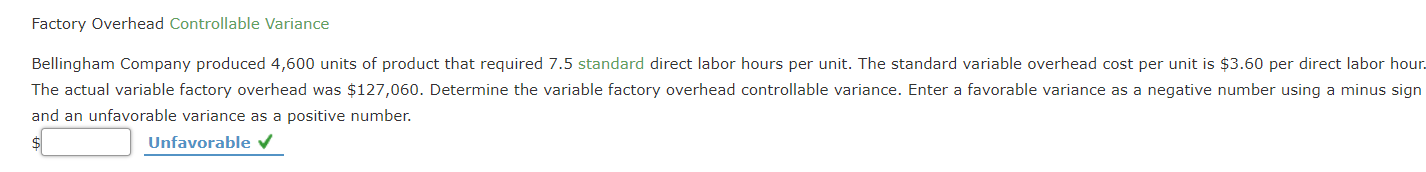 Solved Factory Overhead Controllable Variance Bellingham | Chegg.com