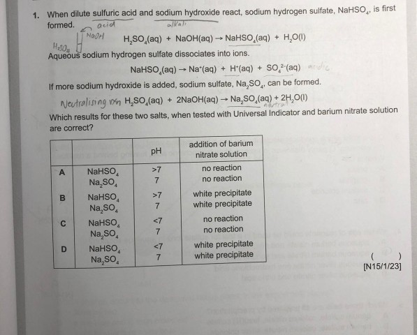 Solved 1. When dilute sulfuric acid and sodium hydroxide | Chegg.com