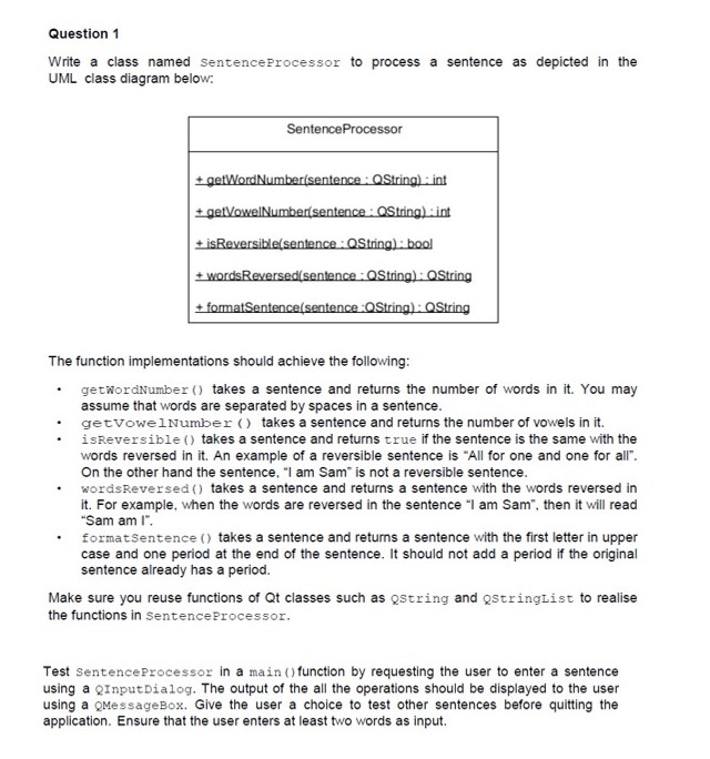 Solved Question 1 Write a class named sentence Processor to | Chegg.com