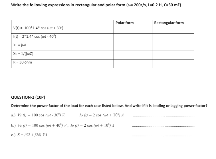 Solved Write the following expressions in rectangular and | Chegg.com