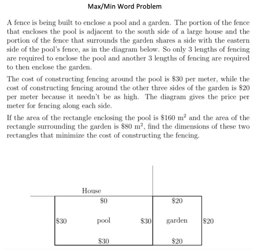 Solved Max/Min Word Problem A fence is being built to | Chegg.com