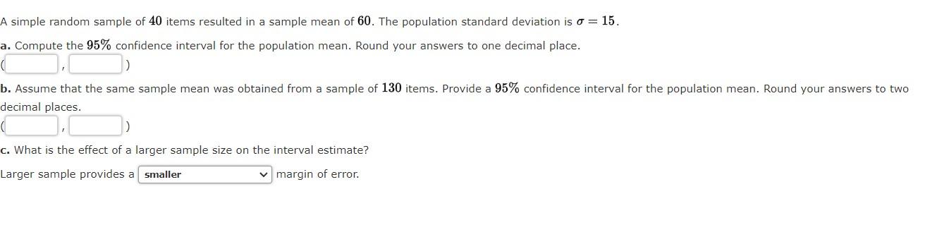 Solved simple random sample of 40 items resulted in a sample | Chegg.com