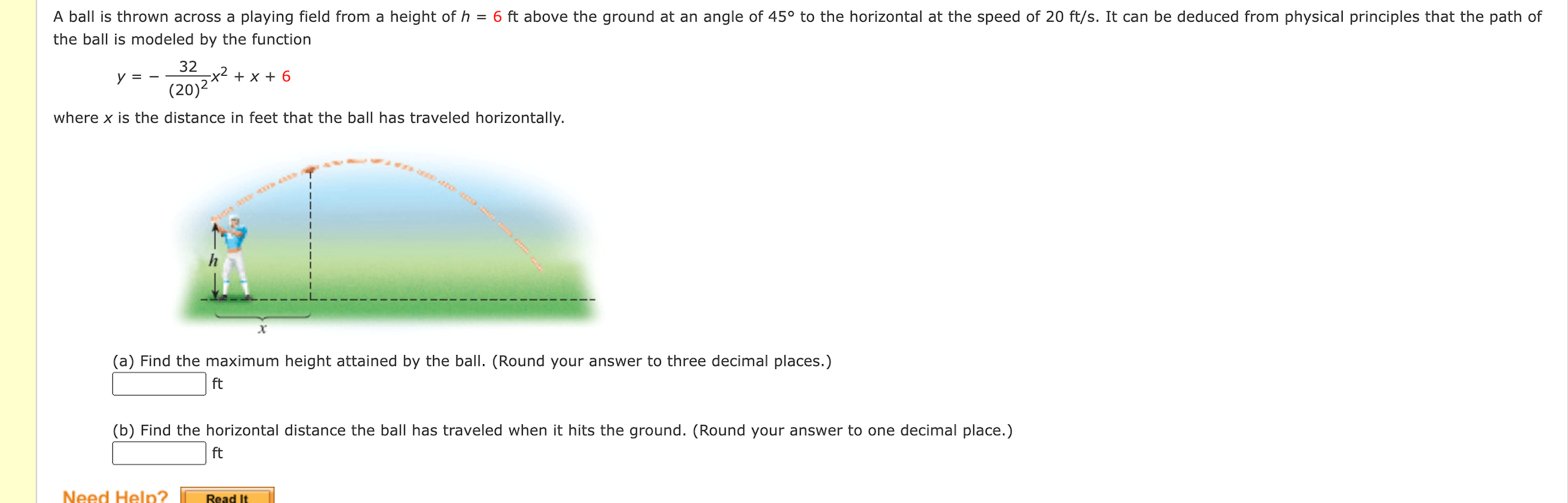 Solved A ball is thrown across a playing field from a height | Chegg.com