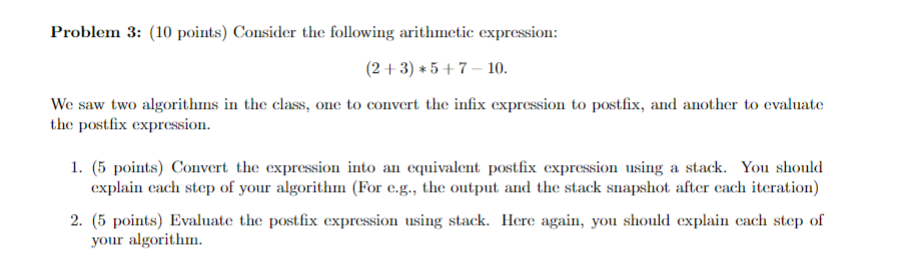 Solved Problem 3: (10 points) Consider the following | Chegg.com