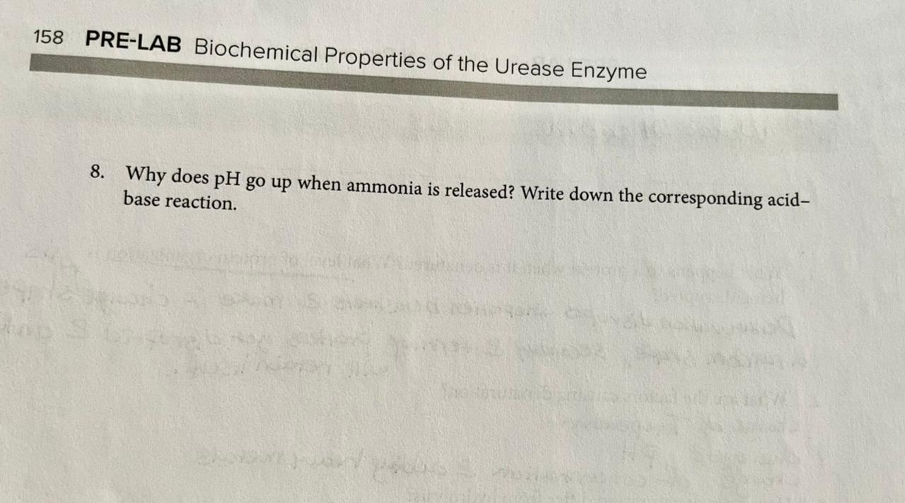 Solved 158 PRE-LAB Biochemical Properties of the Urease | Chegg.com