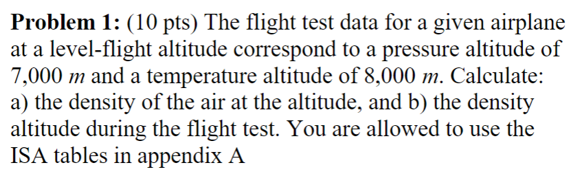 Solved Problem 1: (10 pts) The flight test data for a given | Chegg.com