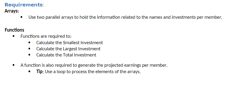 Solved PROBLEM DESCRIPTION An Investment Club needs a | Chegg.com