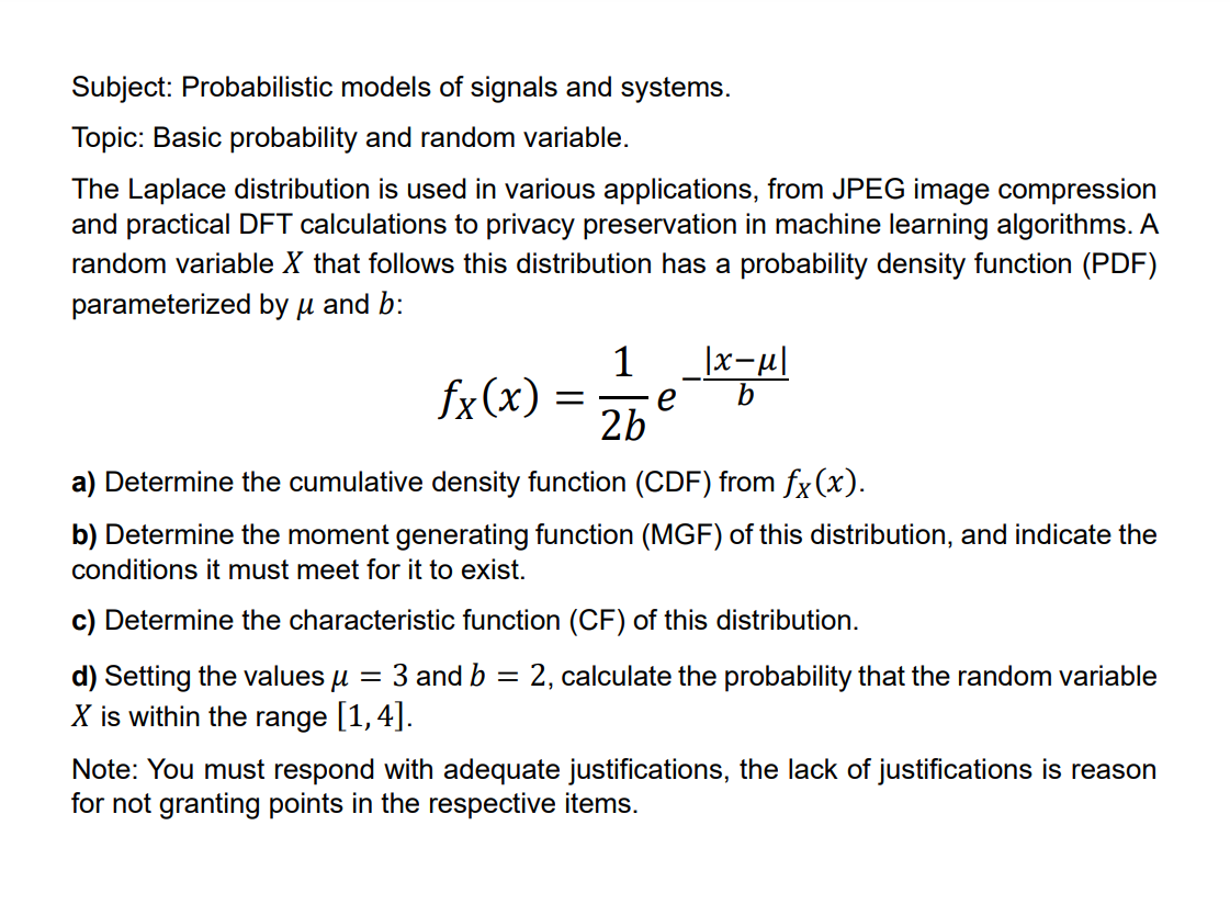 Solved Subject: Probabilistic models of signals and | Chegg.com