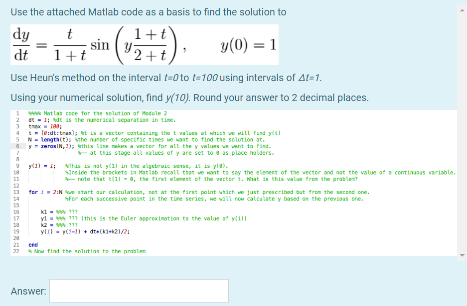 Use the attached Matlab code as a basis to find the | Chegg.com