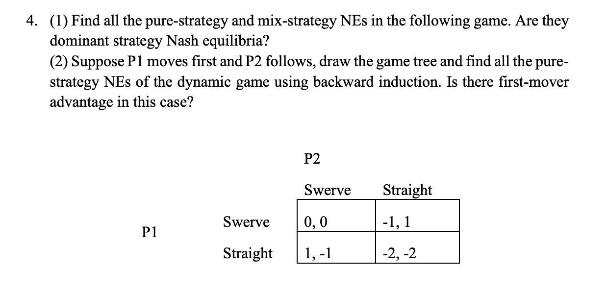 Solved 4. (1) Find all the pure-strategy and mix-strategy | Chegg.com