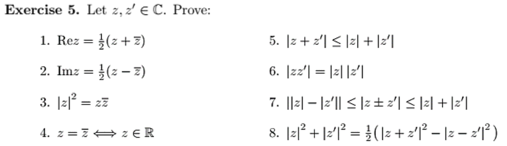 Solved Exercise 5. ﻿Let z,z'inC. | Chegg.com