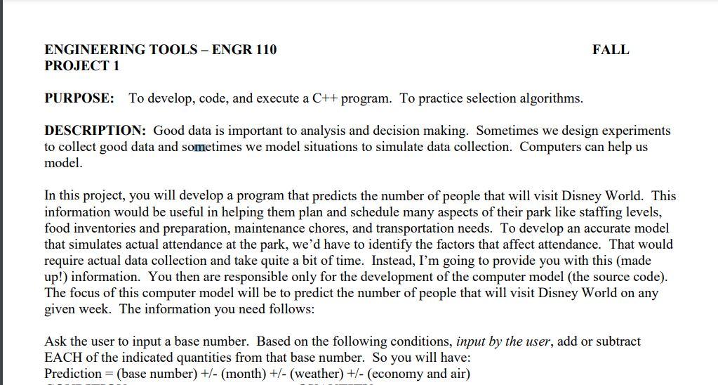 Solved ENGINEERING TOOLS – ENGR 110 FALL PROJECT 1 PURPOSE: | Chegg.com