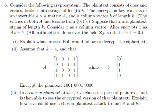 Solved Consider the following cryptosystem. The plaintext | Chegg.com