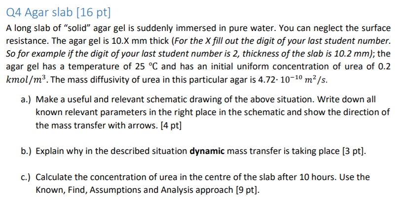 Solved Q4 Agar slab (16 pt] A long slab of "solid” agar gel | Chegg.com