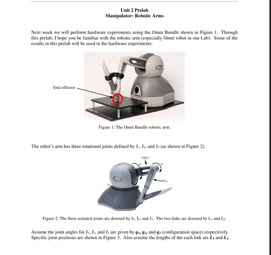 Unit 2 Prelab Manipulator: Robotic Arms Next week we | Chegg.com