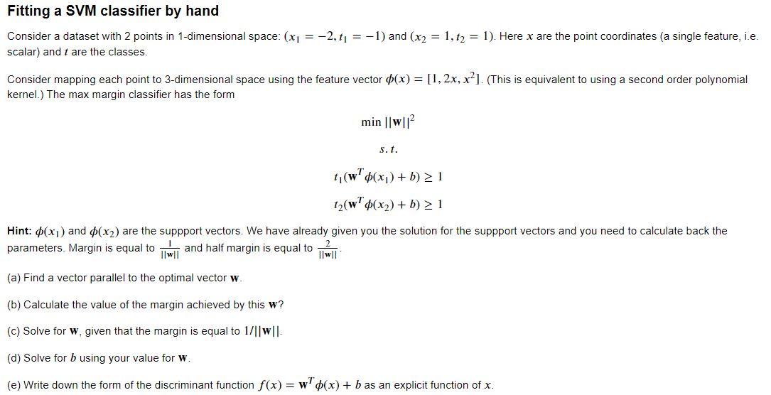 Fitting a SVM classifier by hand Consider a dataset | Chegg.com